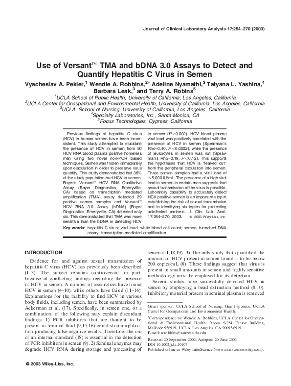 (PDF) Use of versant? TMA and bDNA 3.0 assays to detect and quantify ...