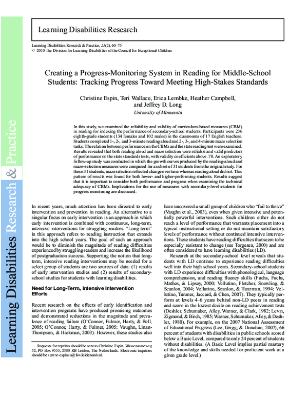 (PDF) Creating a Progress-Monitoring System In Reading for Middle ...