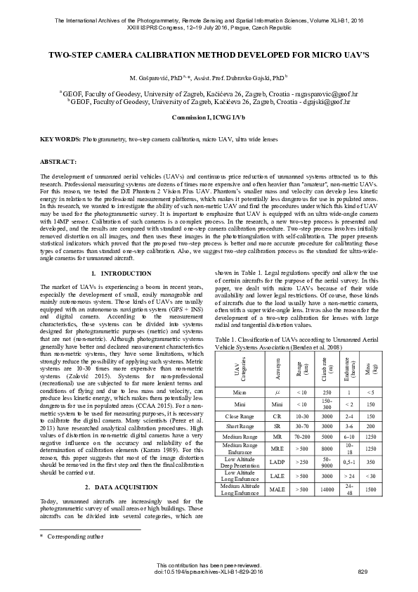 (PDF) Two-step camera calibration method developed for micro UAV's