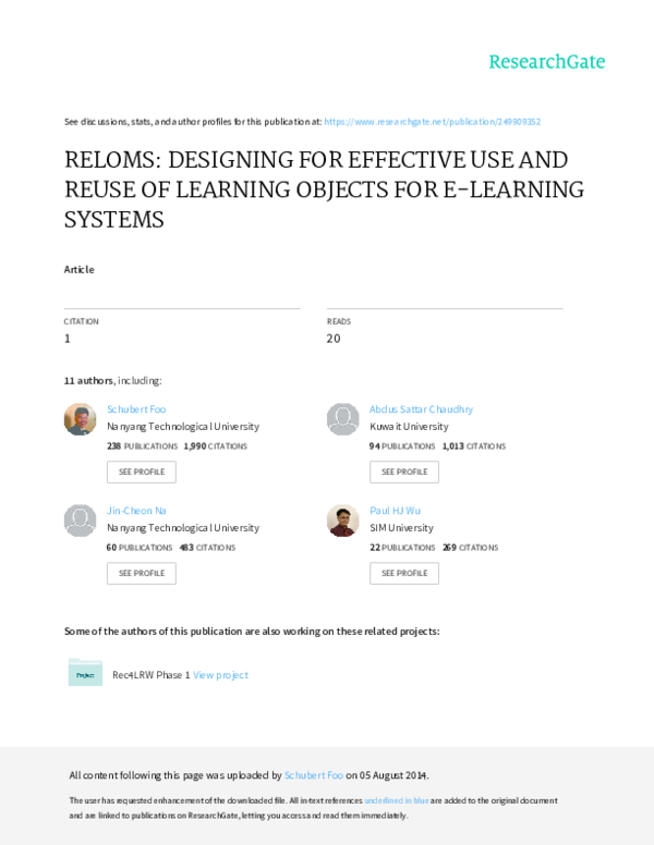(PDF) RELOMS: Designing for effective use and reuse of learning objects ...