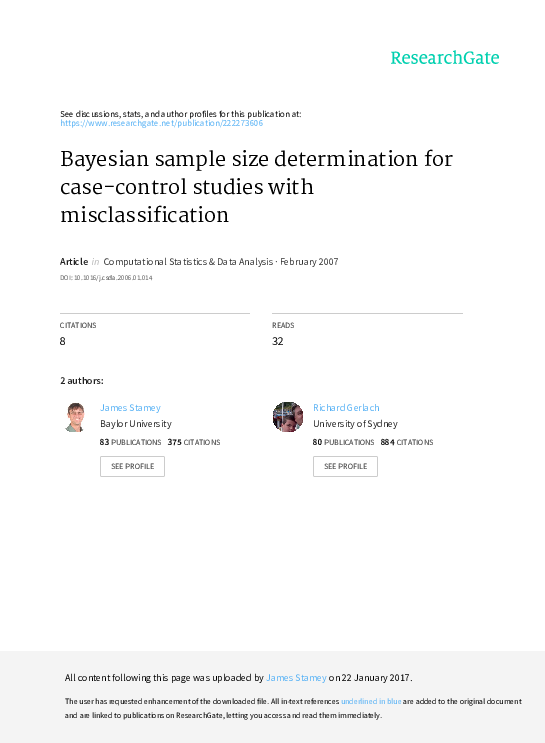 Bayesian Sample Size Determination for Case-Control Studies With Misclassification