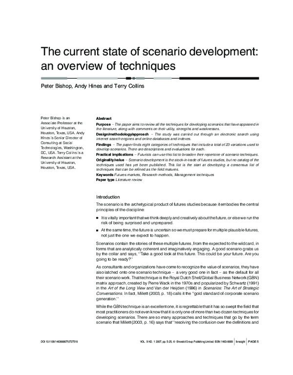(PDF) The Current State of Scenario Development: An Overview of Techniques