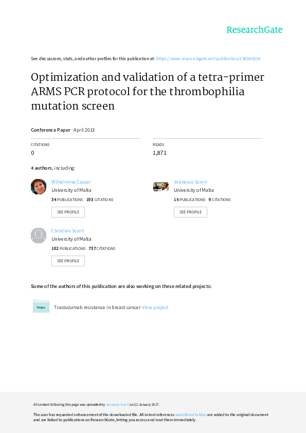 (PDF) Optimization and validation of a tetra-primer ARMS PCR protocol for the thrombophilia ...