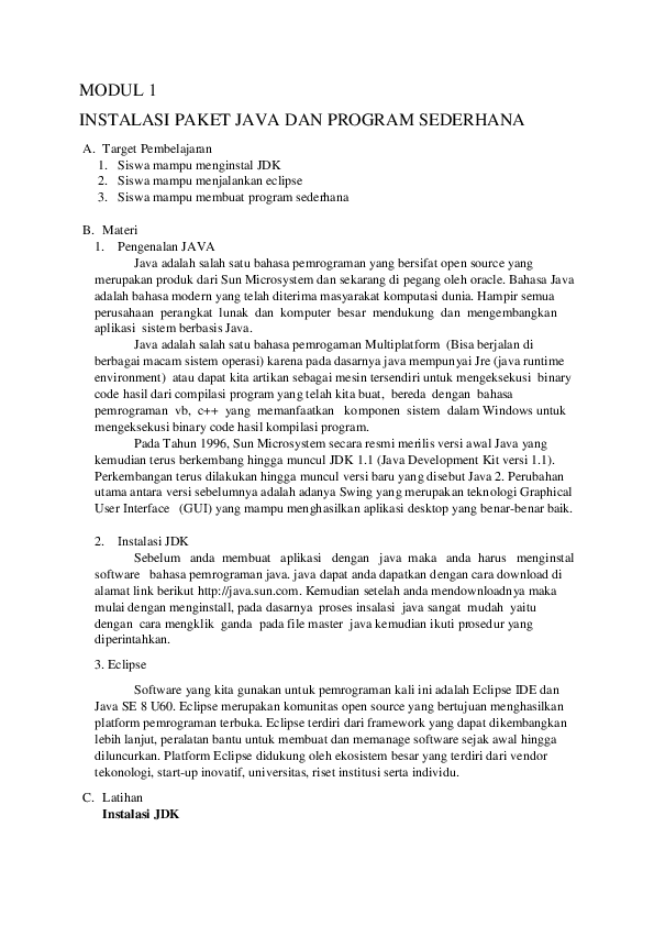 (PDF) MODUL 1 INSTALASI PAKET JAVA DAN PROGRAM SEDERHANA