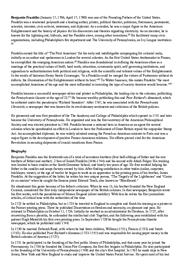 (DOC) Benjamin Franklin