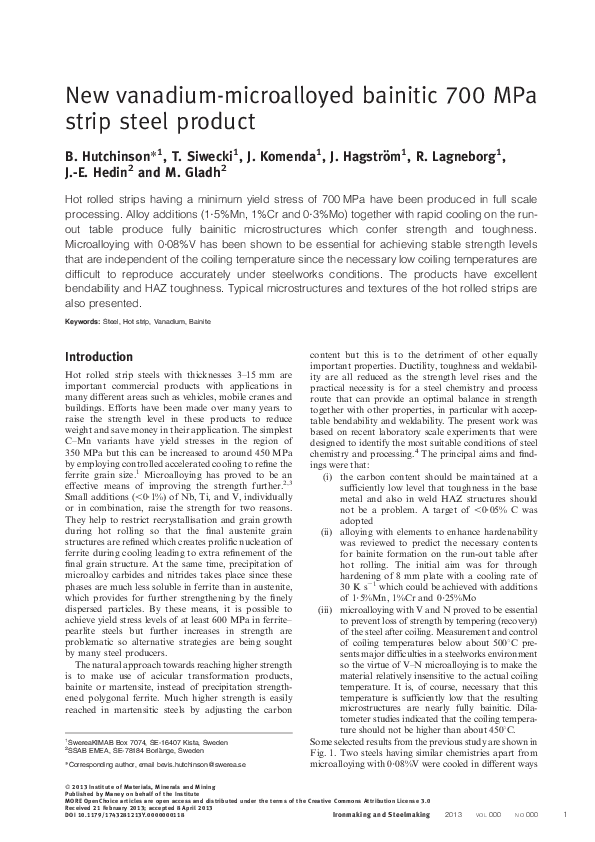 (PDF) New vanadium-microalloyed bainitic 700 MPa strip steel product