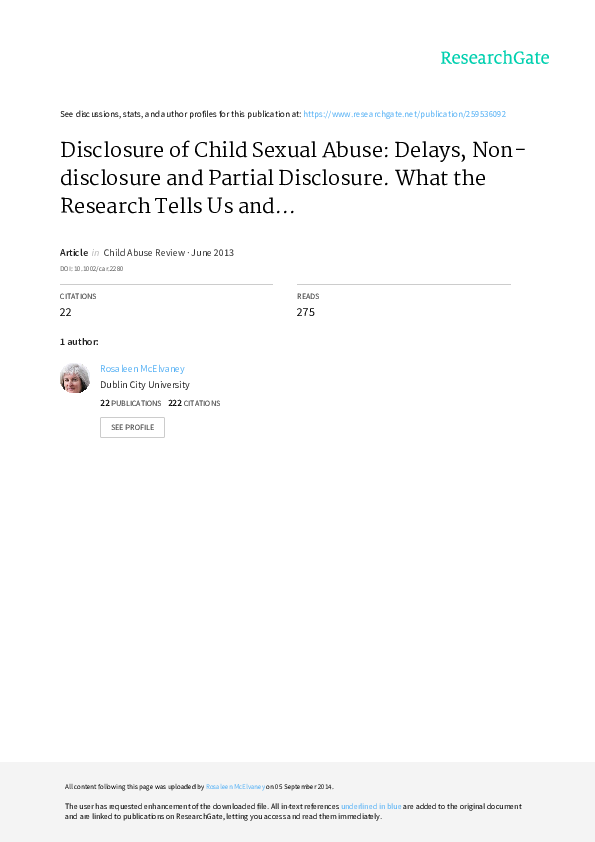 (PDF) Disclosure of Child Sexual Abuse: Delays, Non-disclosure and ...