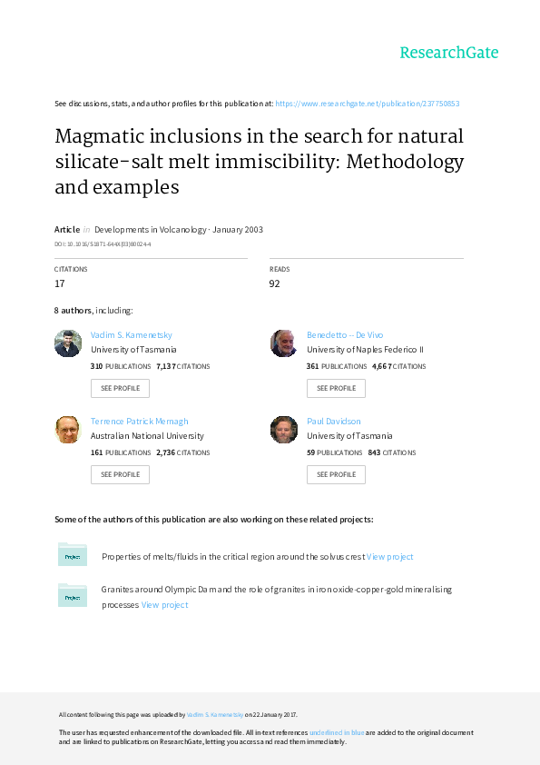 (PDF) Magmatic Inclusions and Salt Melt Immiscibility