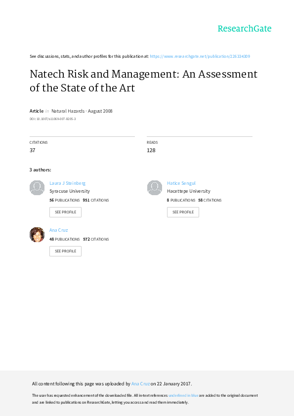 (PDF) Natech Risk and Management: An Assessment of the State of the Art