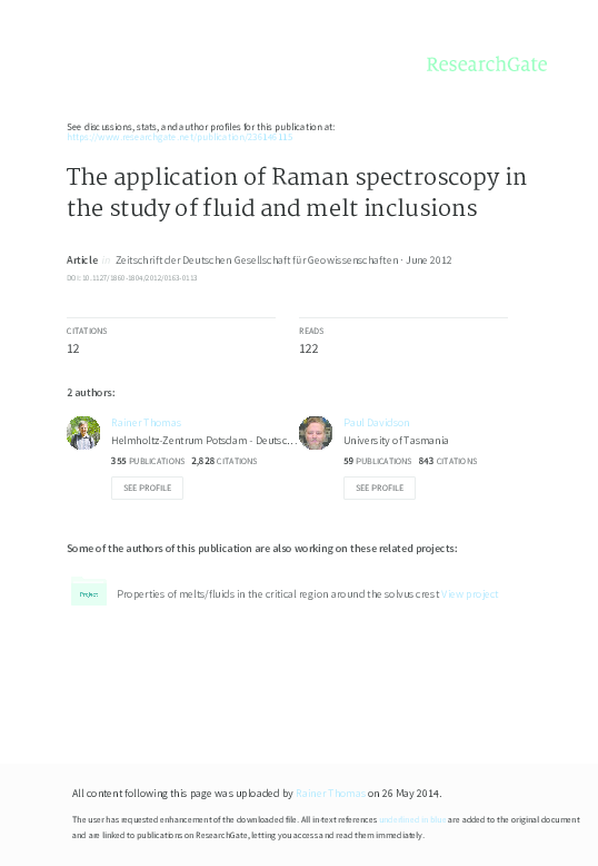 (PDF) The application of Raman spectroscopy in the study of fluid and ...