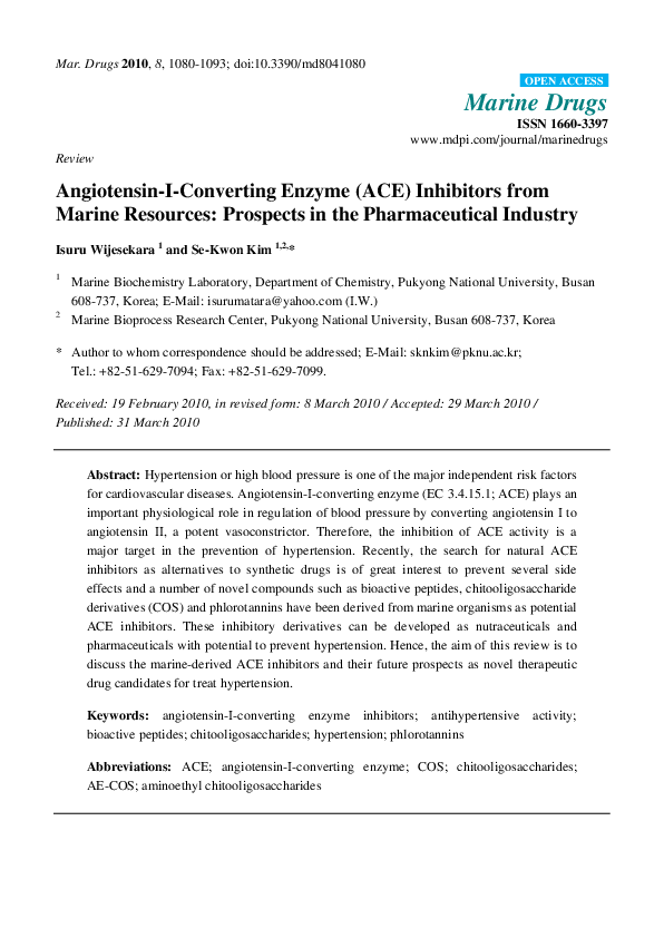 (PDF) Angiotensin-I-converting enzyme (ACE) inhibitors from marine ...