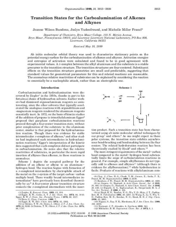 (PDF) Transition States for the Carboalumination of Alkenes and Alkynes