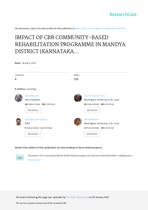 (PDF) Impact of CBR Community-Based Rehabilitation Programme in Mandya ...