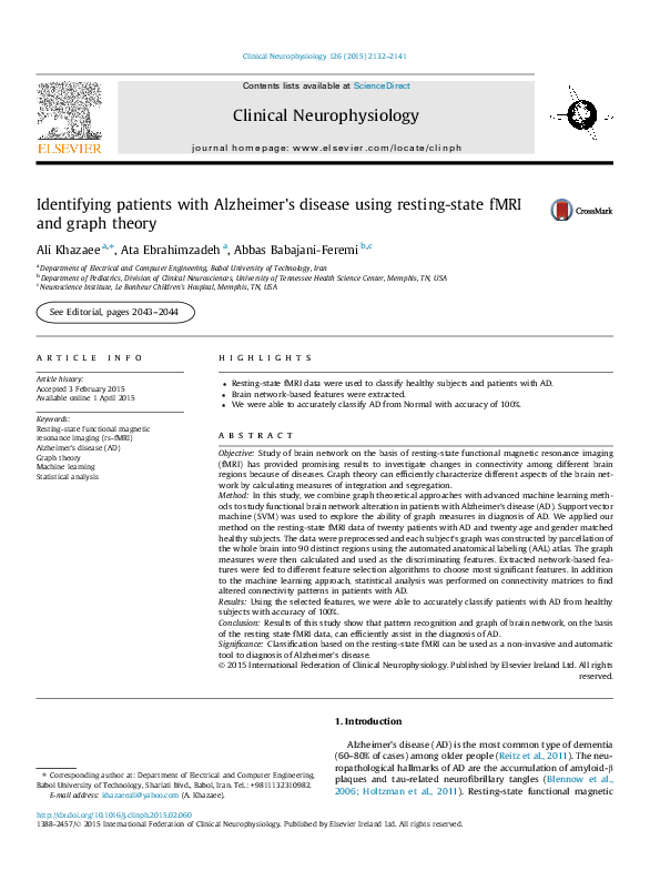 (PDF) Identifying patients with Alzheimer's disease using resting-state ...
