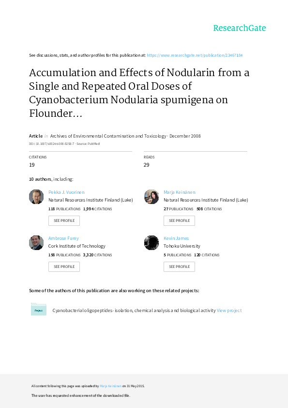 (PDF) Accumulation and Effects of Nodularin From a Single and Repeated ...