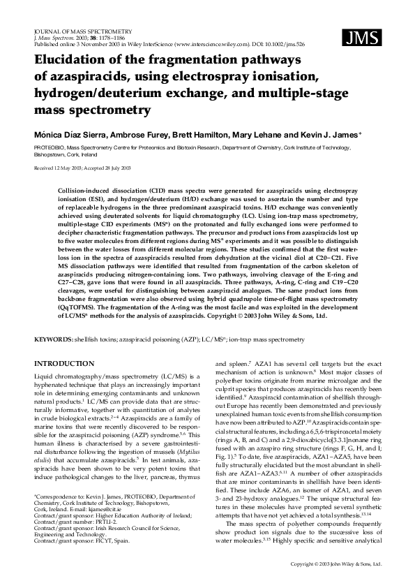 (PDF) Elucidation of the Fragmentation Pathways of Azaspiracids, Using ...