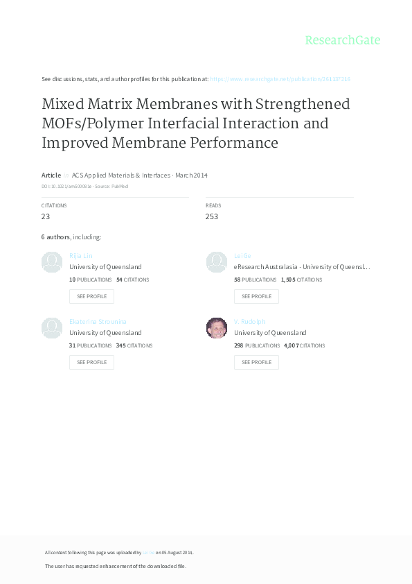 (PDF) Mixed Matrix Membranes with Strengthened MOFs/Polymer Interfacial Interaction and Improved ...