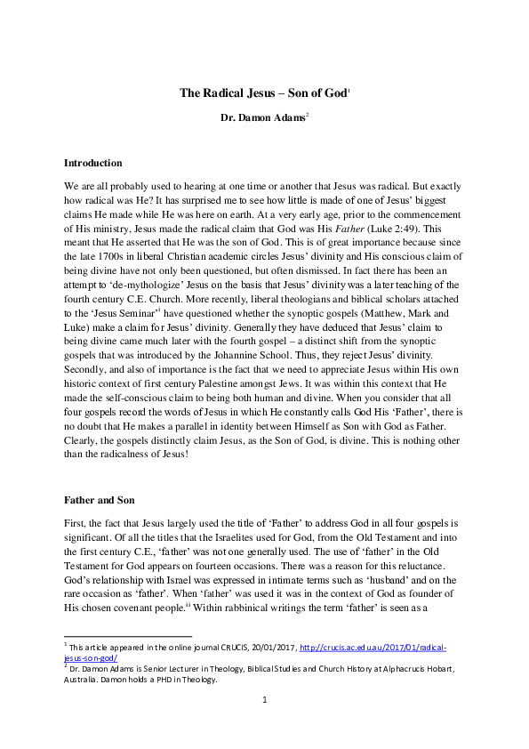 (PDF) The Radical Jesus – Son of God
