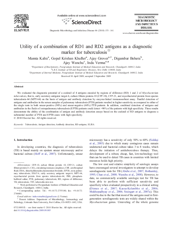 (PDF) Utility of a Combination of RD1 and RD2 Antigens As a Diagnostic ...