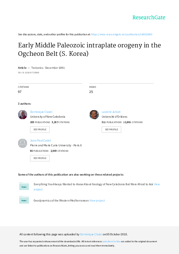 (PDF) Early Middle Paleozoic Intraplate Orogeny In the Ogcheon Belt ...