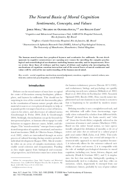 (PDF) The Neural Basis of Moral Cognition: Sentiments, Concepts, and Values