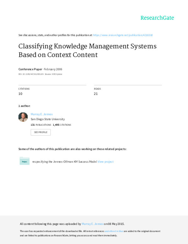 (PDF) Classifying Knowledge Management Systems Based on Context Content
