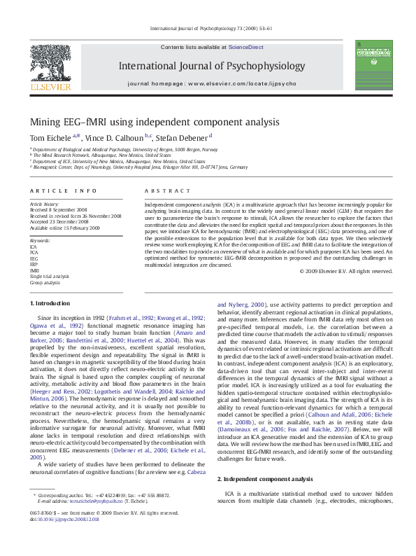 (PDF) Mining EEG-FMRI Using Independent Component Analysis