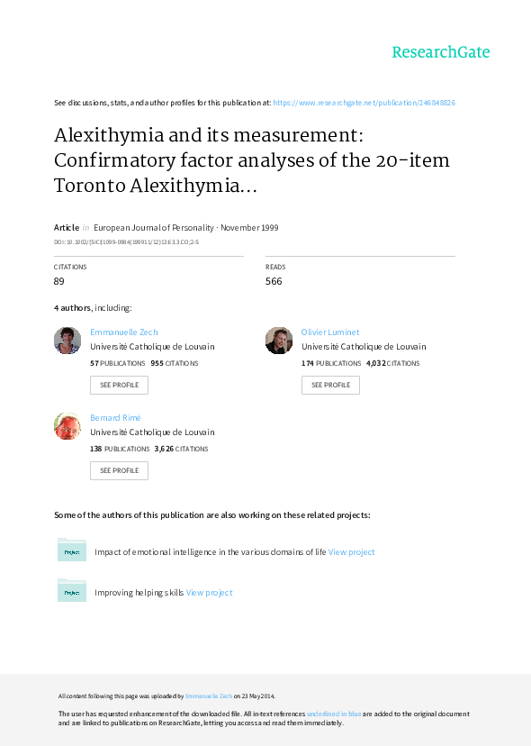 (PDF) Alexithymia and Its Measurement: Confirmatory Factor Analyses of ...