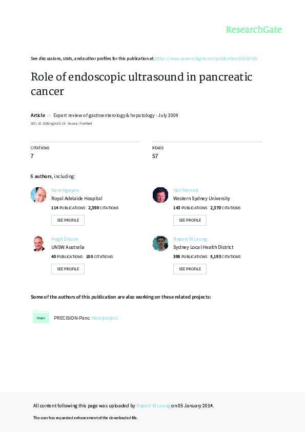 (PDF) Role of Endoscopic Ultrasound In Pancreatic Cancer