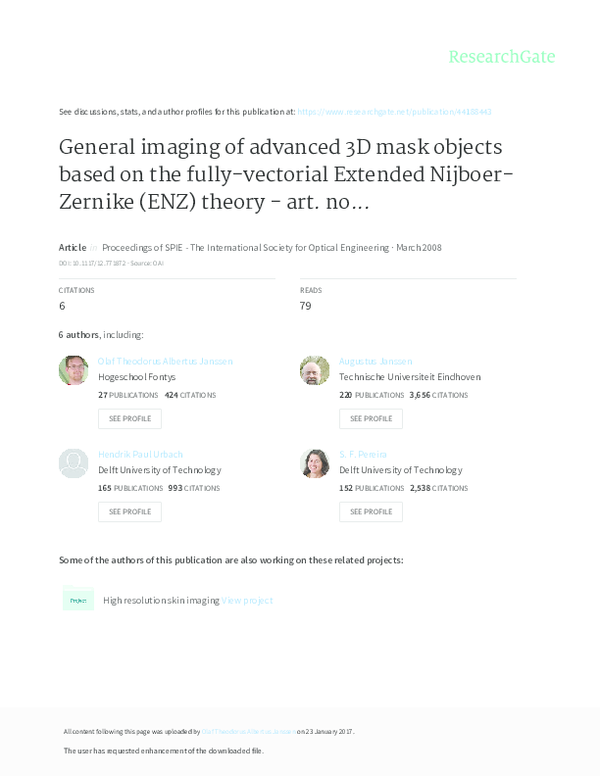 (PDF) General Imaging of Advanced 3D Mask Objects Based on the Fully ...