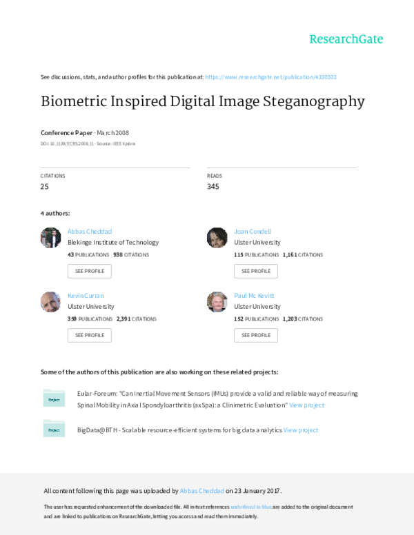 (PDF) Biometric Inspired Digital Image Steganography