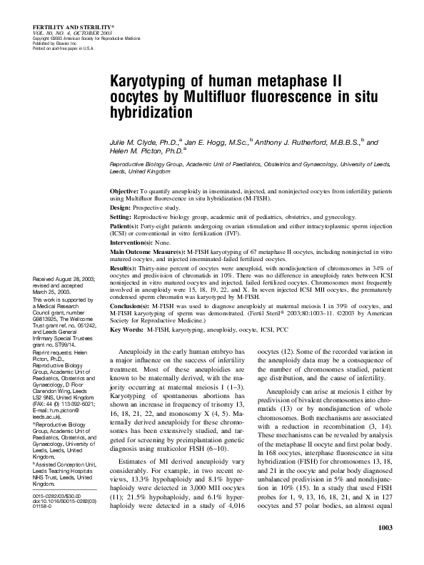 (PDF) Karyotyping of Human Metaphase II Oocytes by Multifluor ...