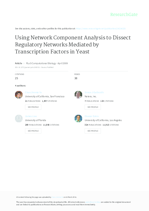 Pdf Using Network Component Analysis To Dissect Regulatory Networks