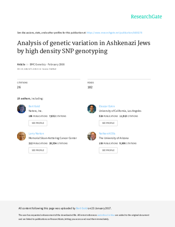 (PDF) Analysis of Genetic Variation In Ashkenazi Jews by High Density ...
