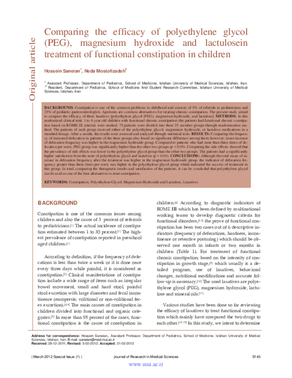 (PDF) Comparing the efficacy of polyethylene glycol (PEG), magnesium ...