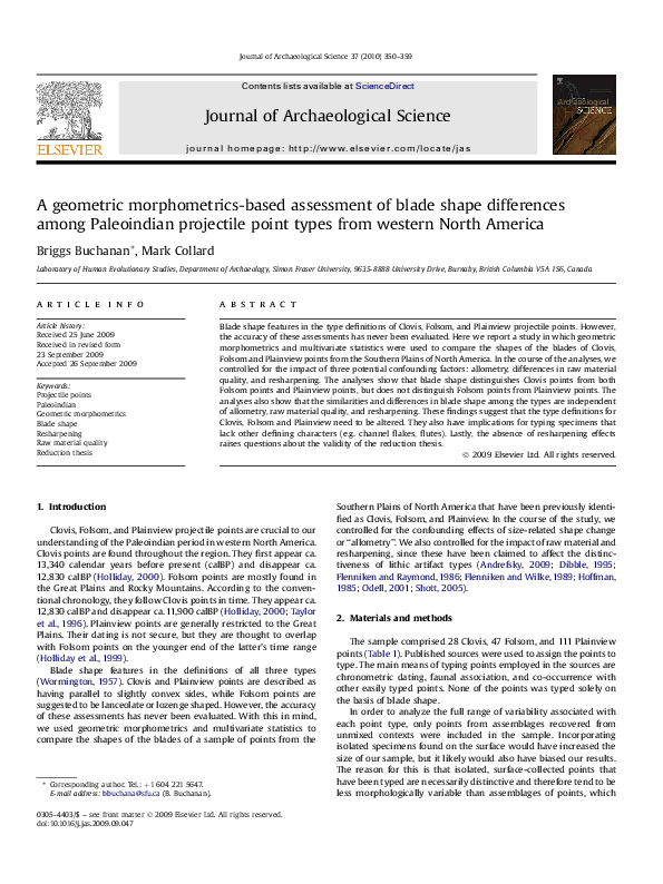 (PDF) A Geometric Morphometrics-Based Assessment of Blade Shape ...