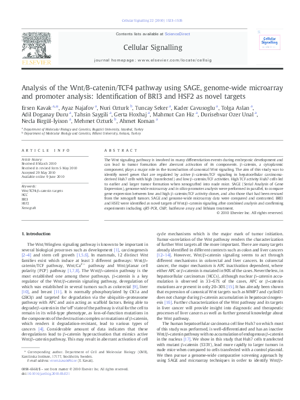 (PDF) Analysis of the Wnt/B-Catenin/TCF4 Pathway Using SAGE, Genome ...