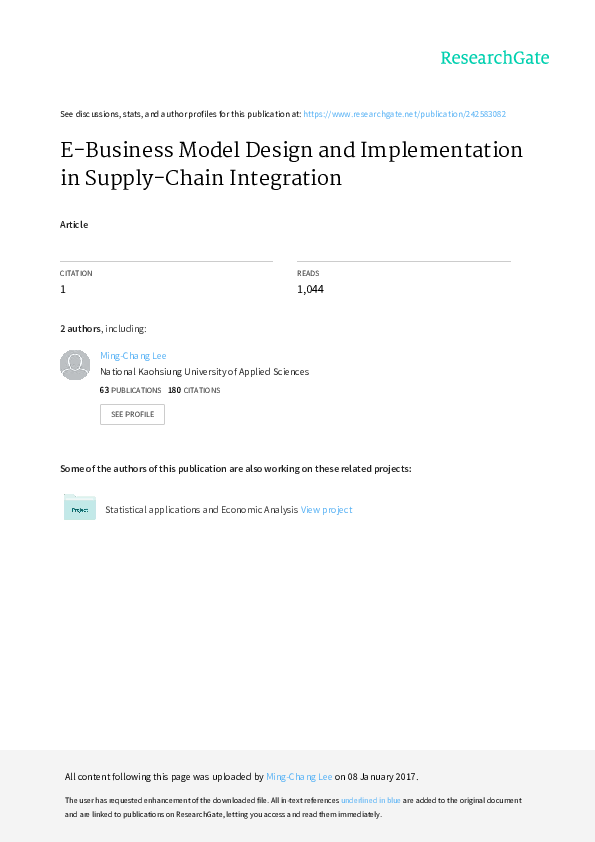 (PDF) E-Business Model Design and Implementation in Supply-Chain Integration 63 PUBLICATIONS 180 ...