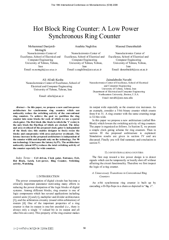 (PDF) Hot Block Ring Counter: A Low Power Synchronous Ring Counter