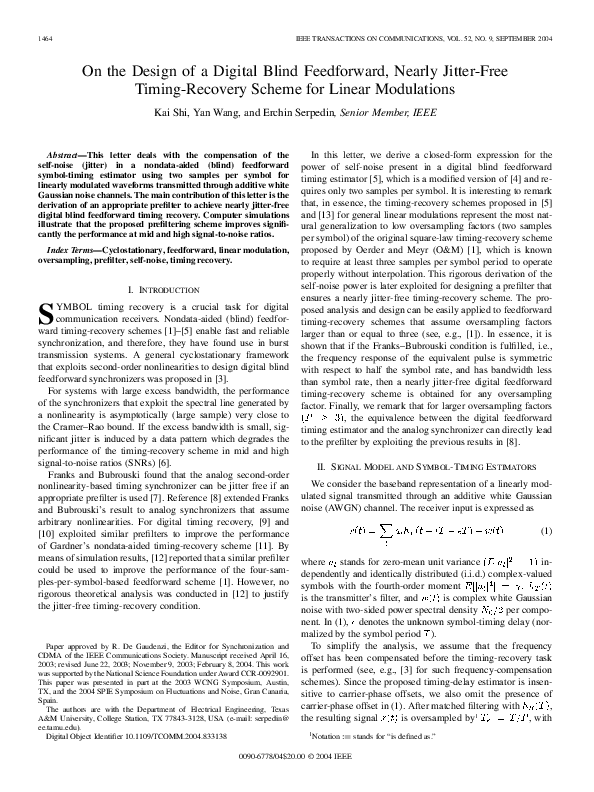 Pdf On The Design Of A Digital Blind Feedforward Nearly Jitter Free