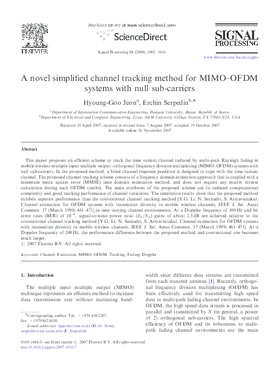 (PDF) A novel simplified channel tracking method for MIMO–OFDM systems with null sub-carriers