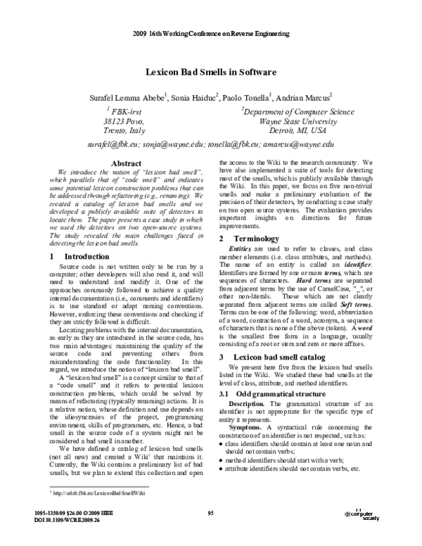 (PDF) Lexicon Bad Smells In Software