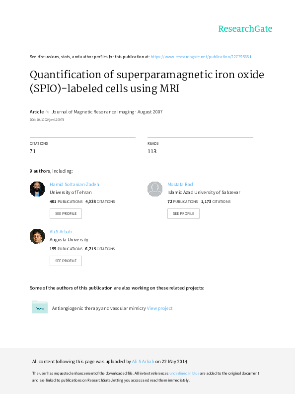 (PDF) Quantification of Superparamagnetic Iron Oxide (SPIO)-Labeled ...