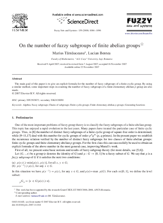 Pdf On The Number Of Fuzzy Subgroups Of Finite Abelian Groups