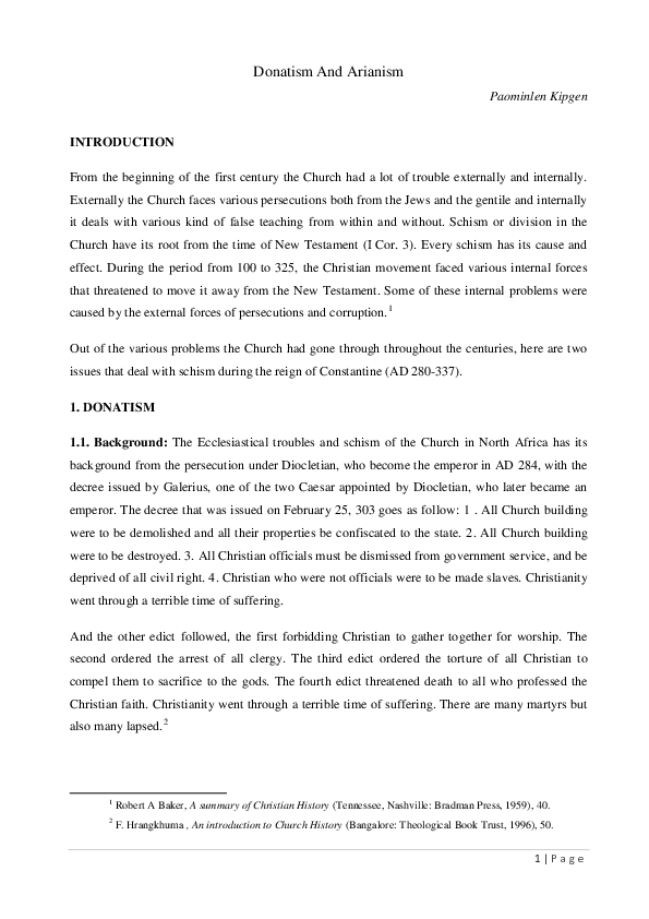 (PDF) Donatism And Arianism