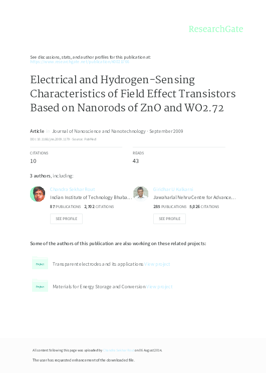 (PDF) Electrical and Hydrogen-Sensing Characteristics of Field Effect Transistors Based on ...