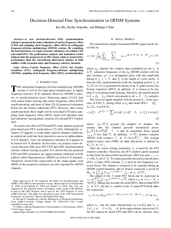 (PDF) Decision-Directed Fine Synchronization in OFDM Systems