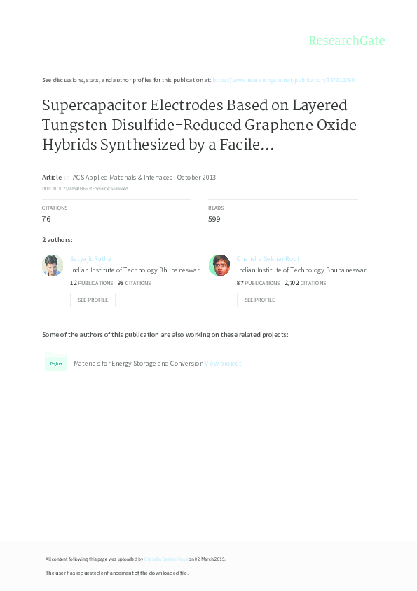 (PDF) Supercapacitor Electrodes Based on Layered Tungsten Disulfide ...