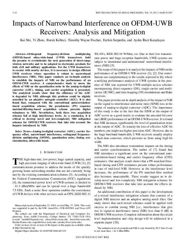 (PDF) Narrowband Interference Effects on OFDM-UWB