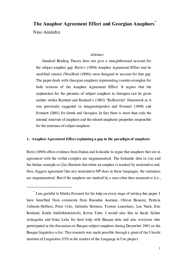 (PDF) The anaphor agreement effect and Georgian anaphors